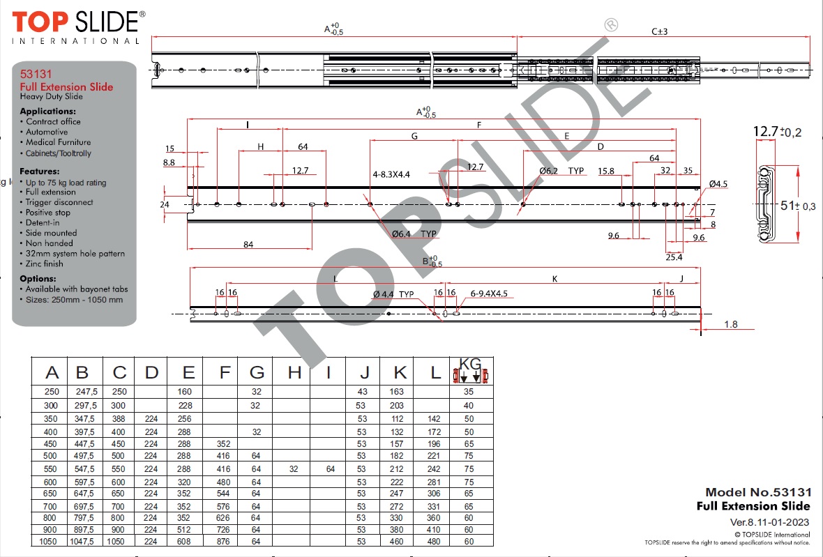 75 Kg Heavy Duty Drawer Slides