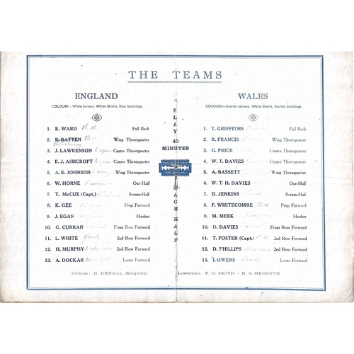 1946 England v Wales Rugby League Programme | Bob's Sporting ...