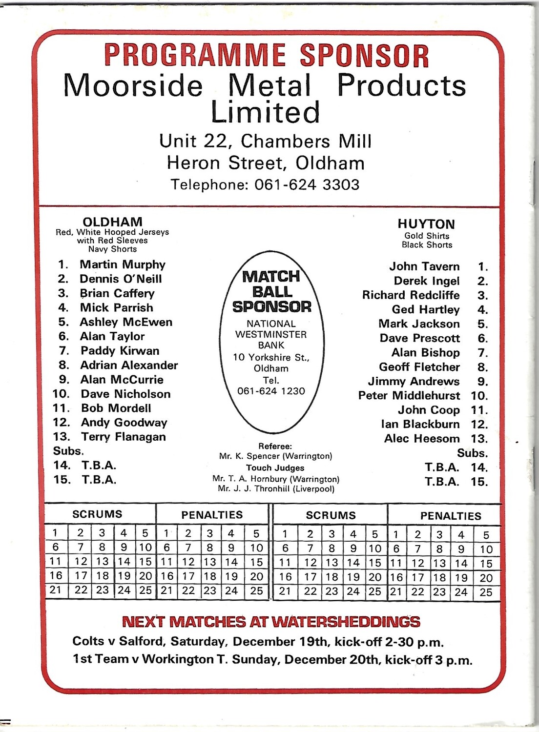1981/82 Oldham v Huyton Rugby League Programme | Bob's Sporting ...