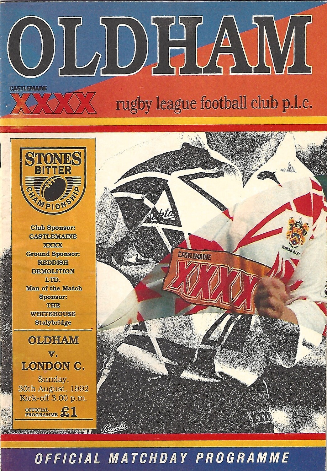 1992/93 Oldham v London Crusaders Rugby League Programme | Bob's ...