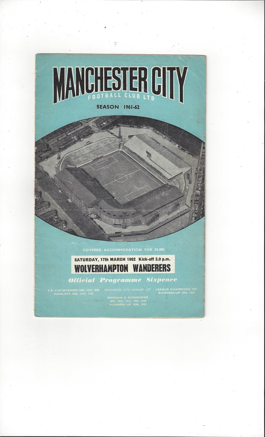 1961/62 Manchester City v Wolves Football Programme | Bob's Football ...